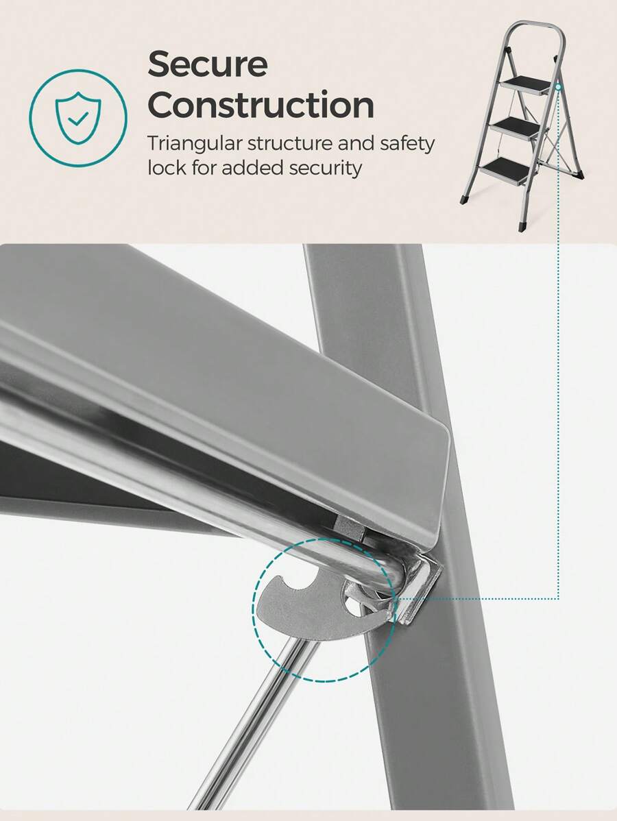SONGMICS Step Ladder, 3-Step Ladder, Folding Ladder, Safety Lock, Space ...