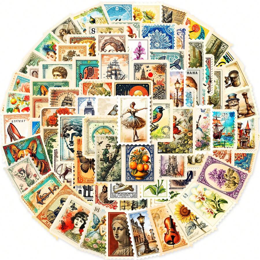 100pcs Stamps Stickers For Water Bottles, Aesthetics Vintage Postage ...