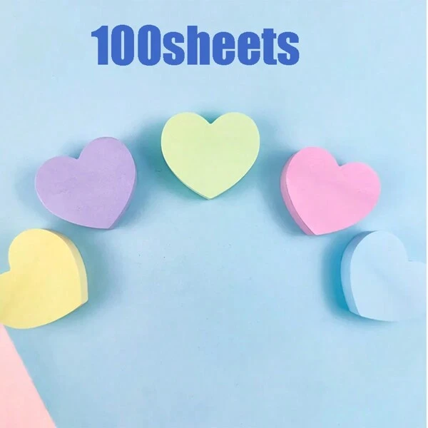 100 Sheets Mini Heart Sticky Notes Notepad Self Sticky Note Pads ...