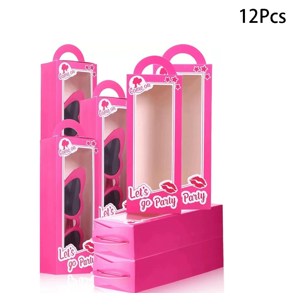 12Pcs Hot Pink Party Favor Boxes 90s Doll Pink Birthday Gift Gable ...