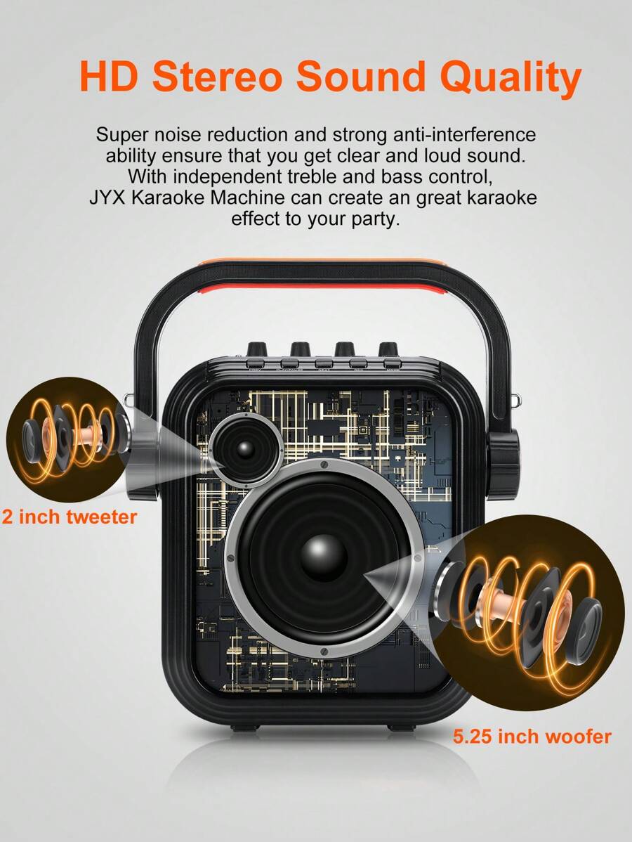 JYX Karaoke Machine With 2 UHF Wireless Microphones, Portable Bluetooth Speaker With Shoulder ...