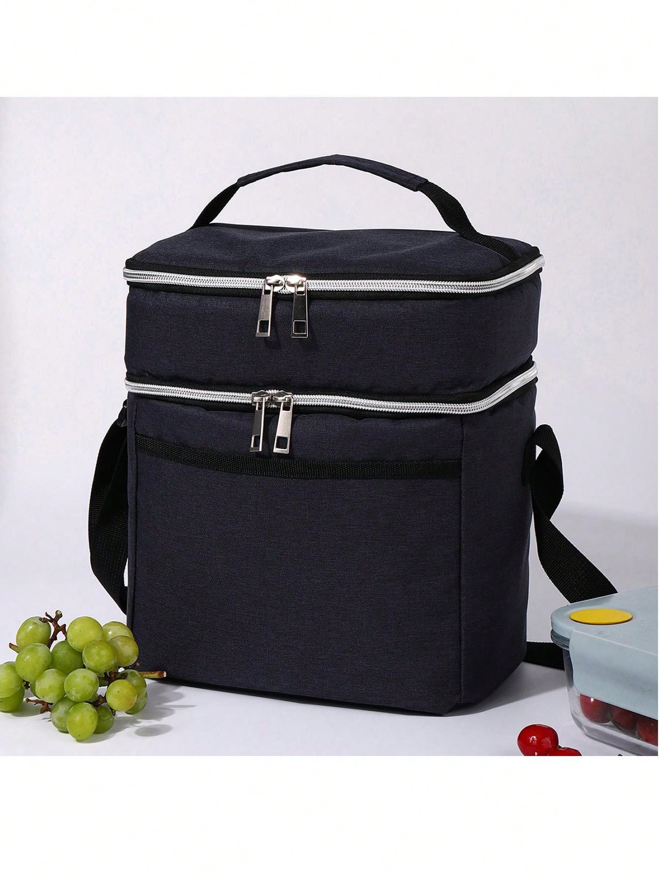 Double Layer Lunch Bag Food Box Tote Bag Outdoor Picnic Cooler Large ...
