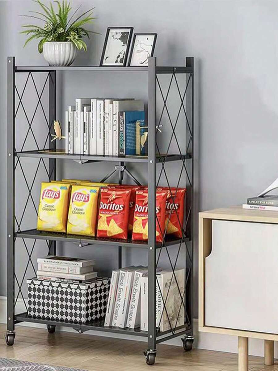 4-Tier Foldable Storage Shelving Unit, Heavy Duty Metal Shelf, Kitchen ...