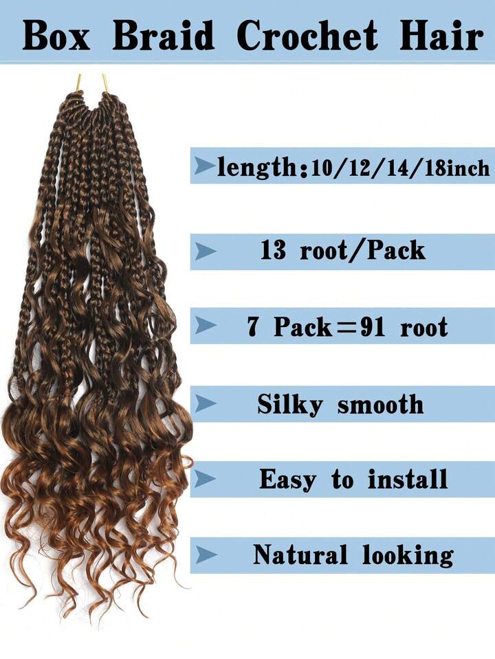 7 Pack 10/12/14/18 Inch Boho Box Braids Goddess Box Braids Crochet Hair ...