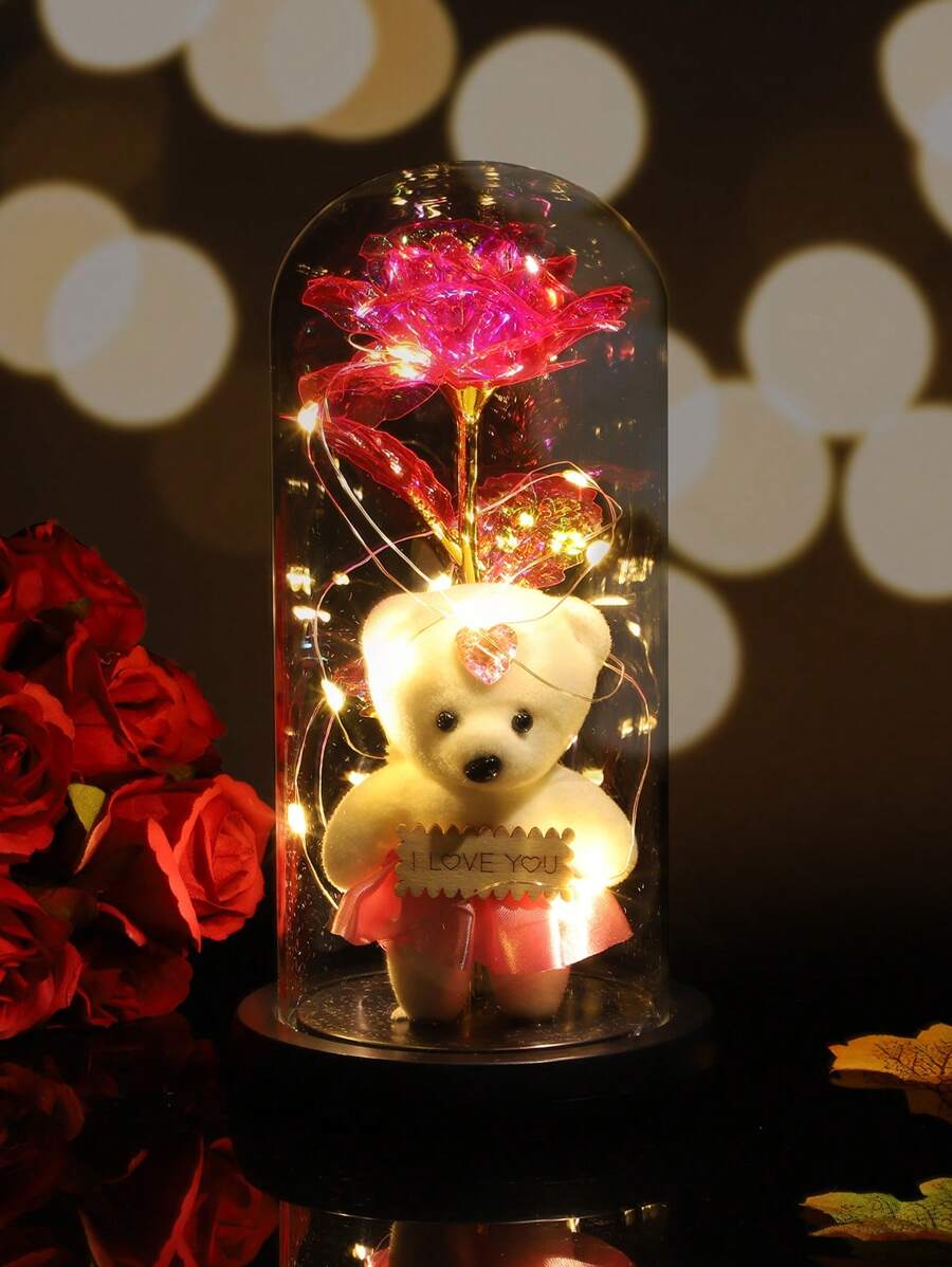 1pc Preserved Rose Flowers Light, Eternal Rose LED Light Foil Flower In ...