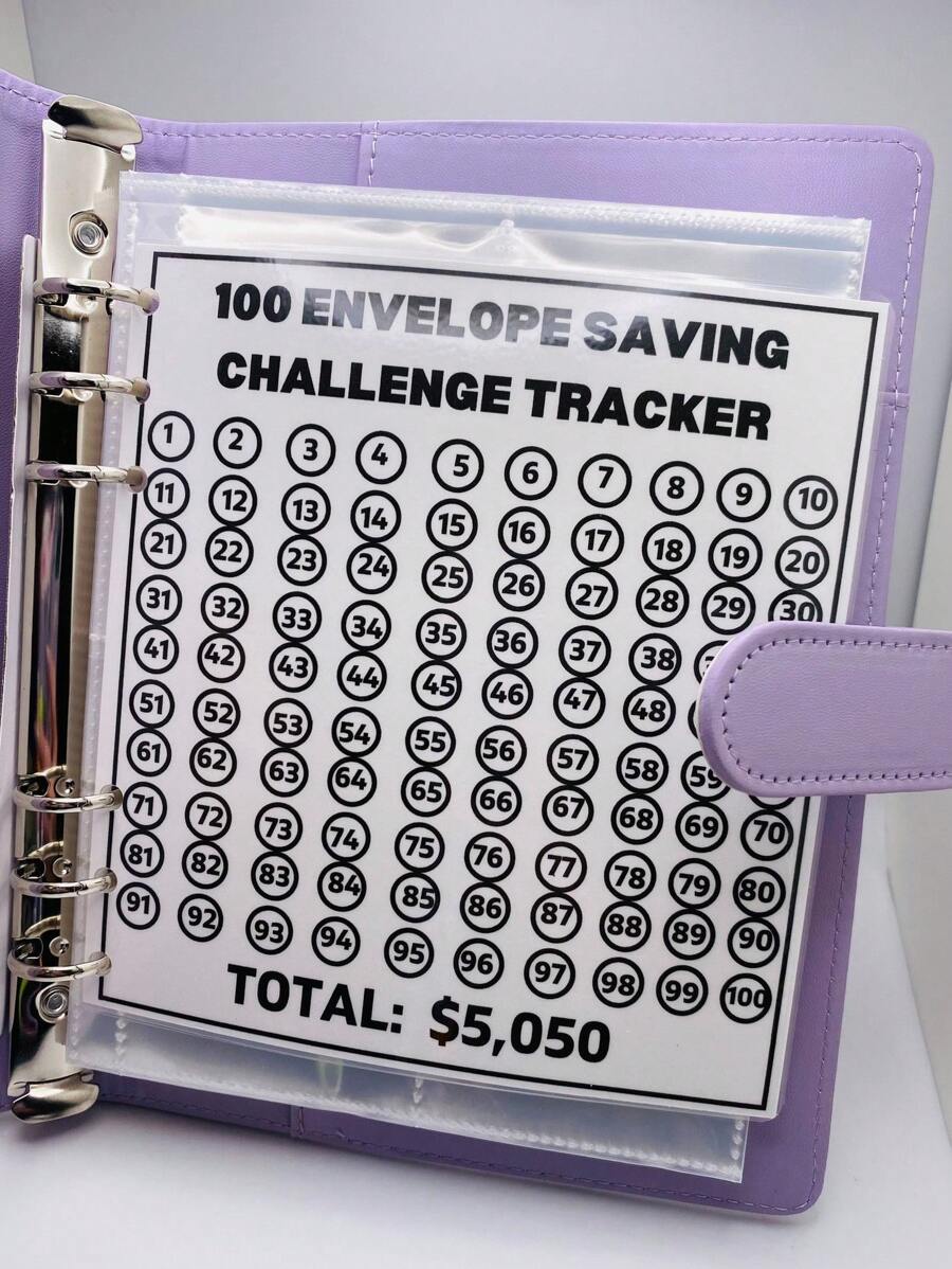 100 Envelope Saving Challenge Binder, 1 Piece Budget Binder, Money ...