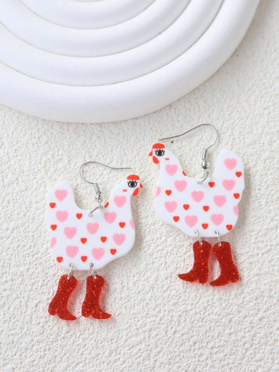 1pair Acrylic Funny Chicken Dangle Earrings For Valentine's Day, Lovely ...