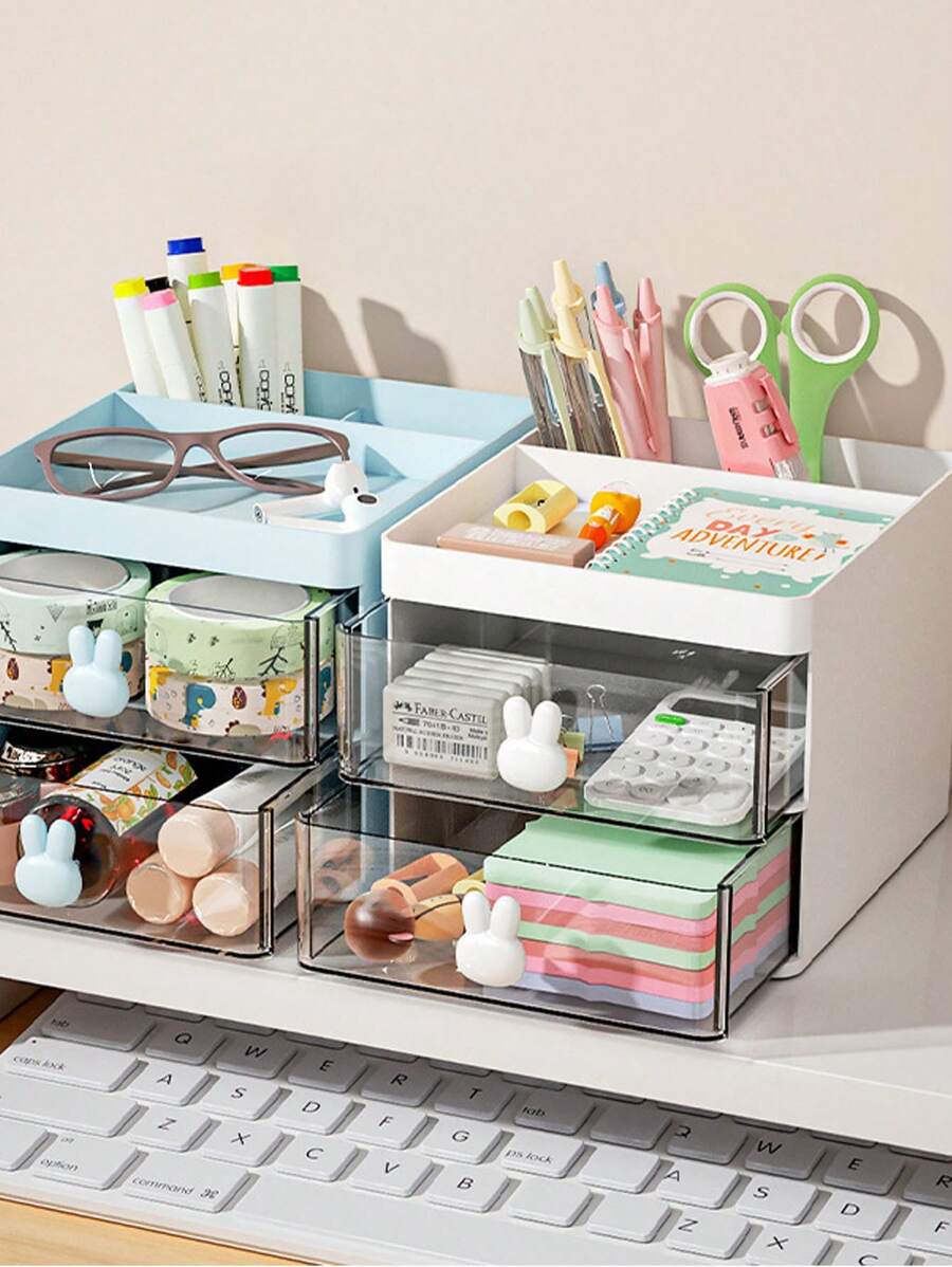 1pc Multifunctional Drawer Pen Holder Stationery Storage Box Cute ...