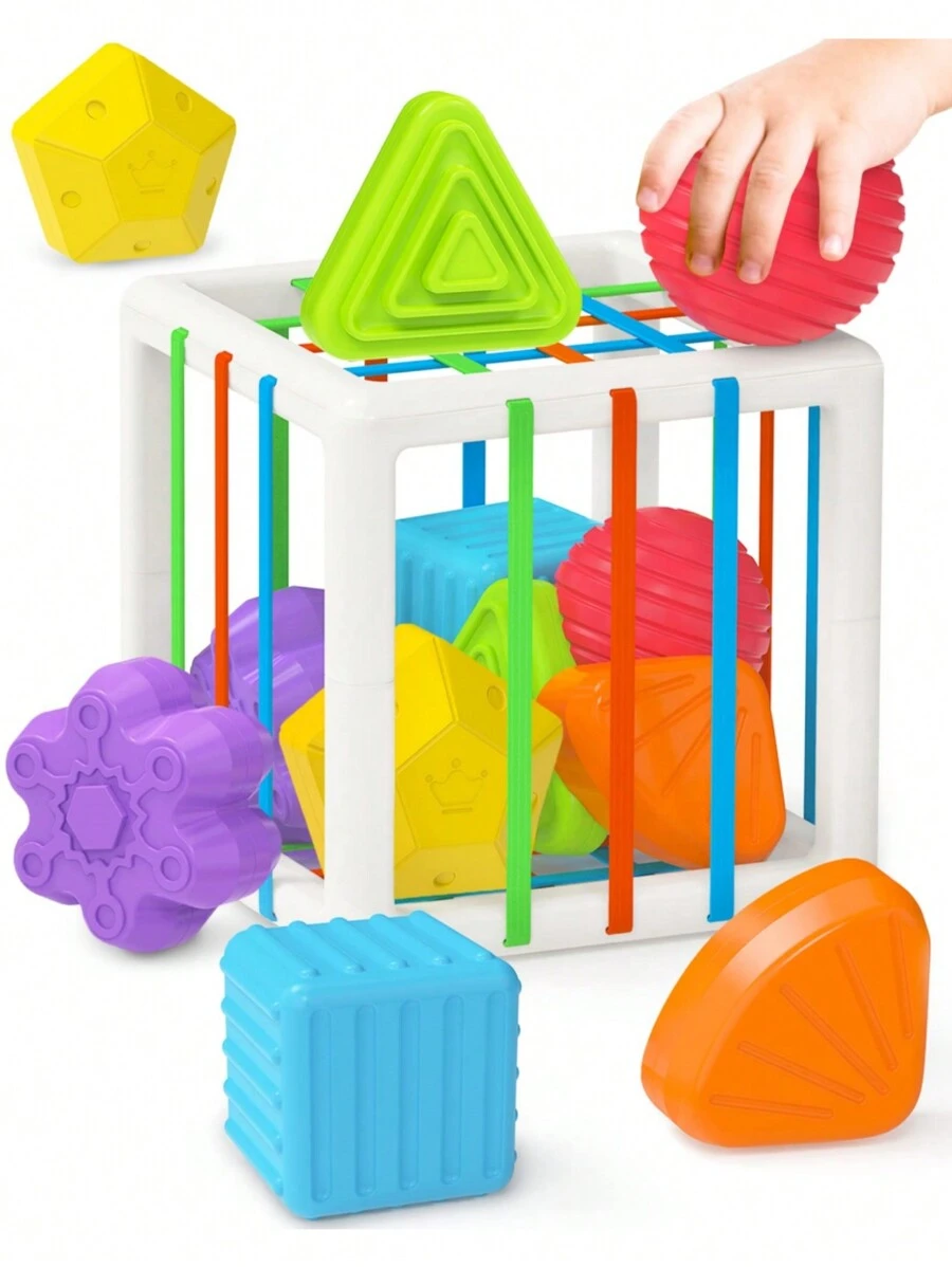 6pcs Shape Sorting Montessori Infant Developmental Toys With Cube Box ...
