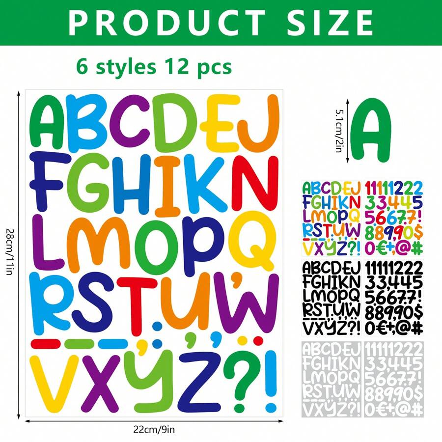 12 Sheets Vinyl Capital Letters Stickers, Self Adhesive Stick On ...