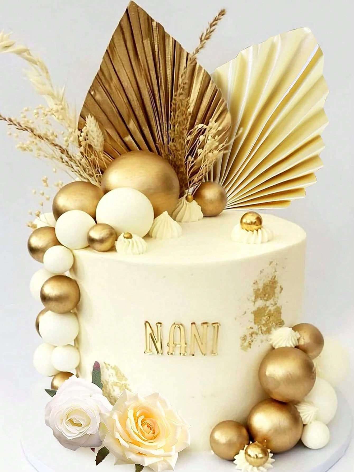 LaVenty Champagne Rose Cake Decoration Balls Cake Decoration Gold Palm ...