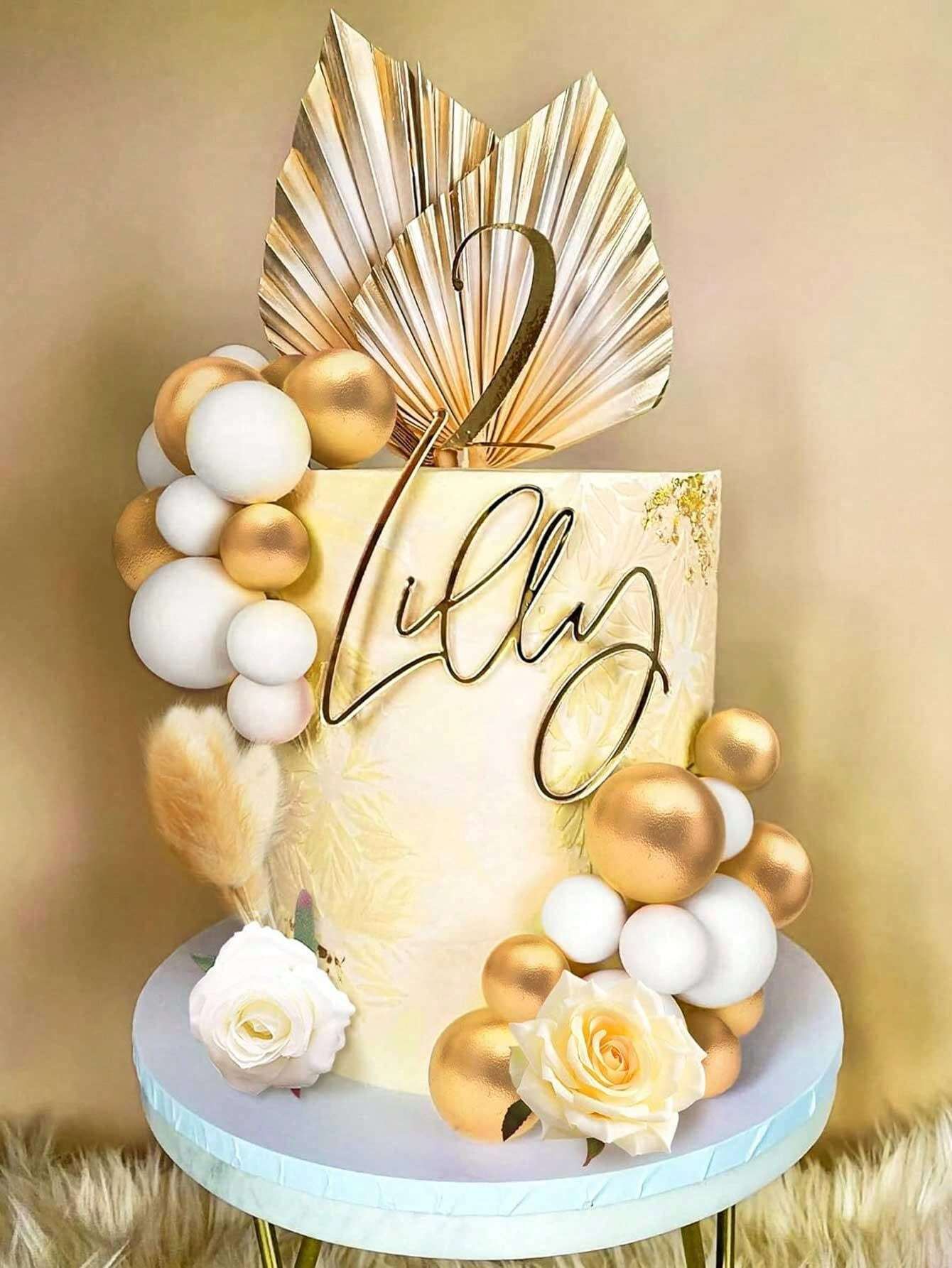 LaVenty Champagne Rose Cake Decoration Balls Cake Decoration Gold Palm ...
