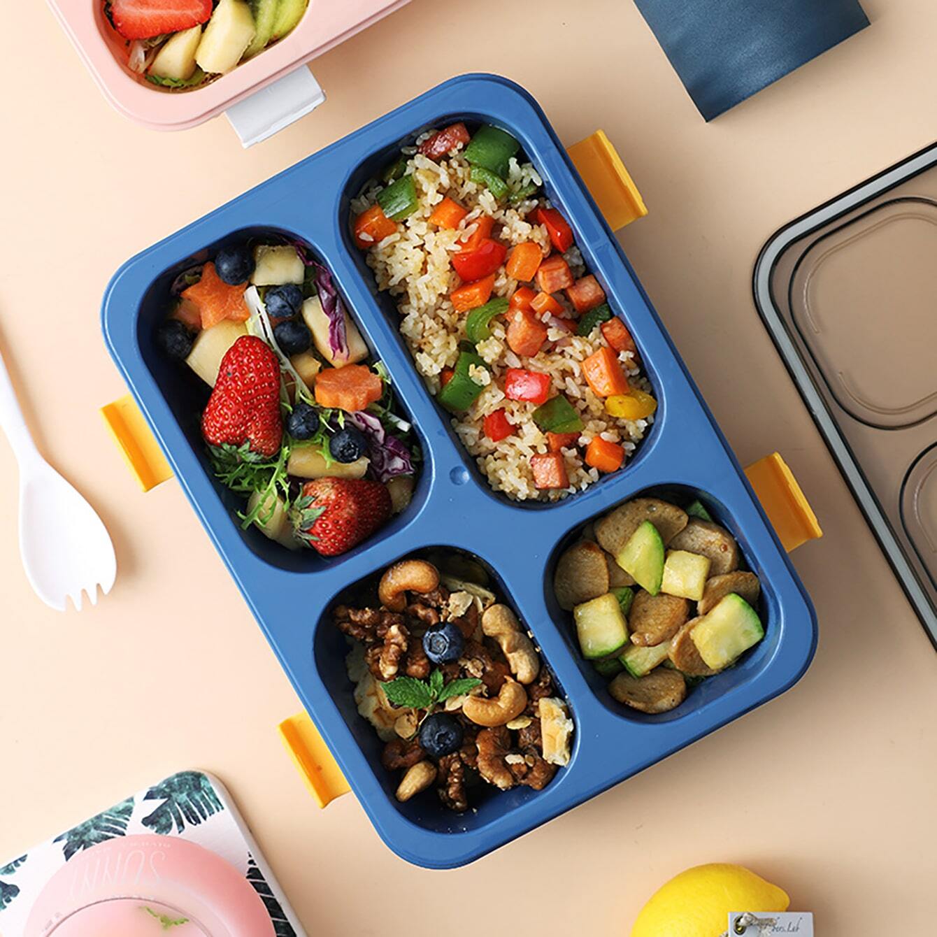 1pc Compartmentalized Lunch Box, Plastic Tableware For Students ...