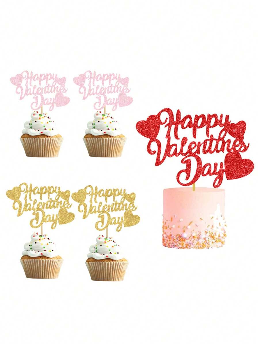 12 Piezas Feliz Día De San Valentín Toppers De Pastel De Purpurina Con ...