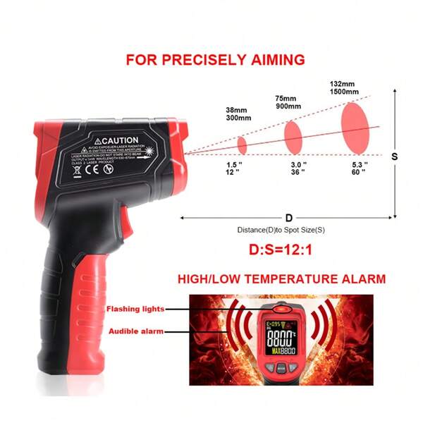 1 X High Temperature Infrared Laser Thermometer With Manual Red Up To ...