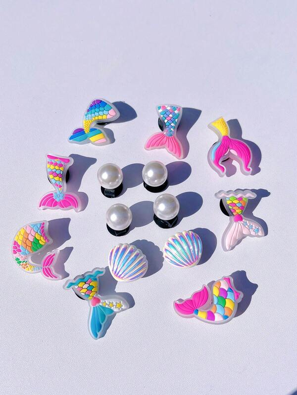 14pcs/Set Mermaid Tail, Seashell & Pearl Themed Diy Fashion Shoe ...