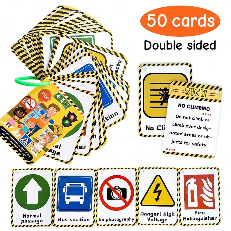 50Pcs Traffic Road Signs Playset Street Signs Learning Flash Cards ...