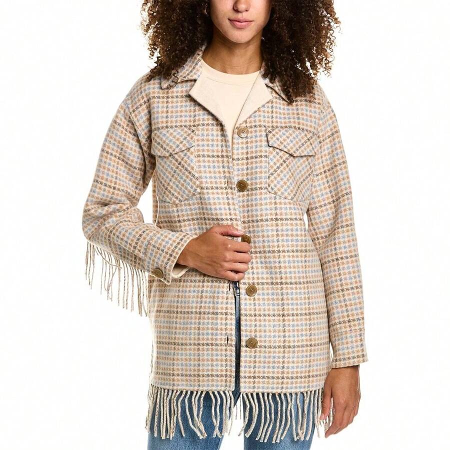 Sandro Sandro Fringe Wool-Blend Shacket | SHEIN USA