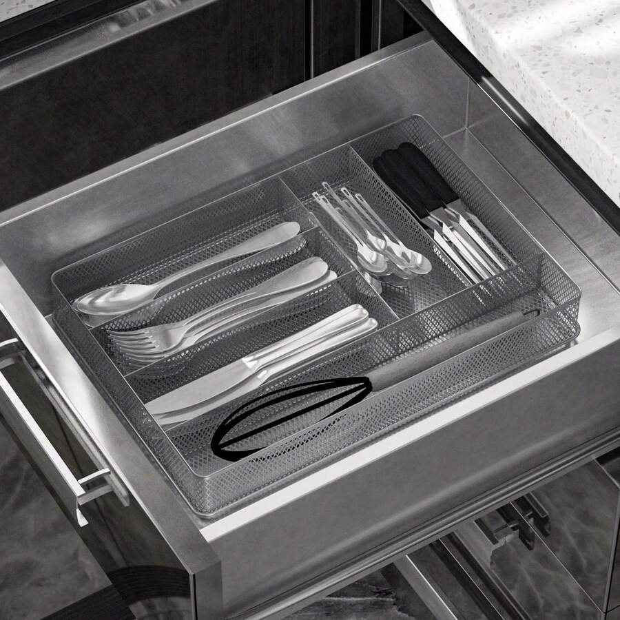 Kitchen Drawer Organizer, Mesh Silverware Organizer, 5 Compartments ...