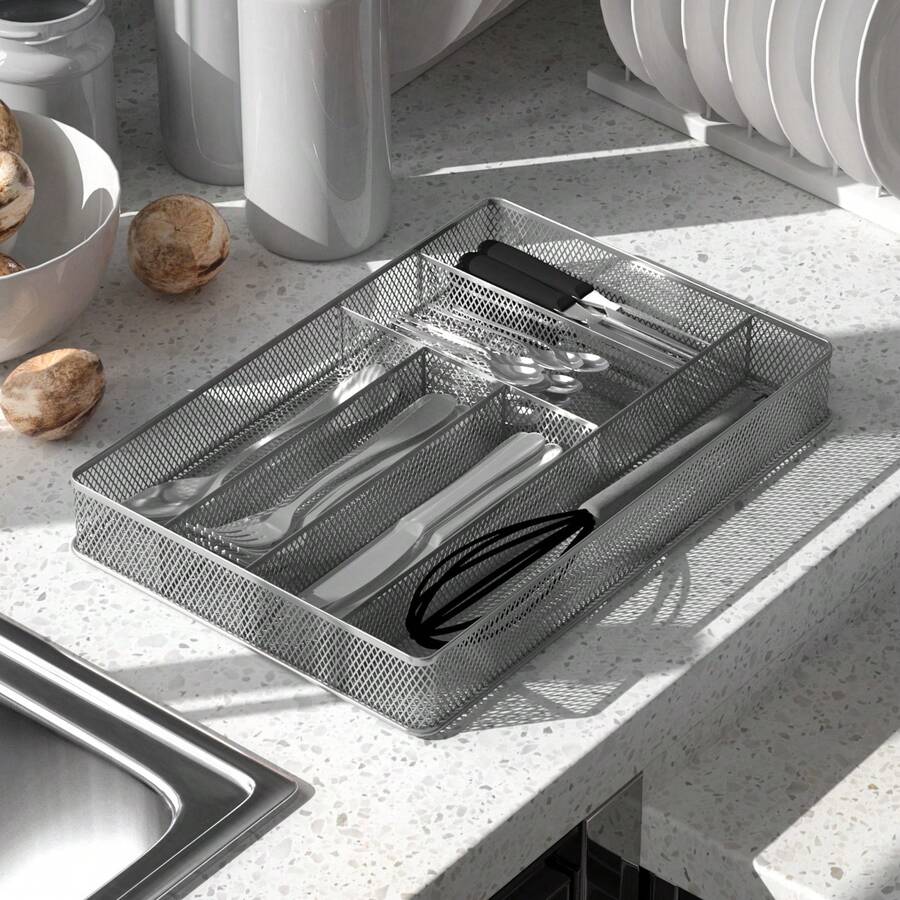Kitchen Drawer Organizer, Mesh Silverware Organizer, 5 Compartments ...