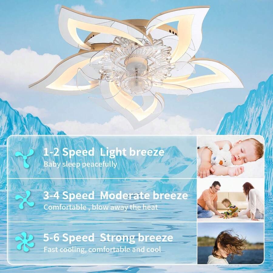 27 Inch Ceiling Fan With Light, Chandelier Ceiling Fan With APP ...