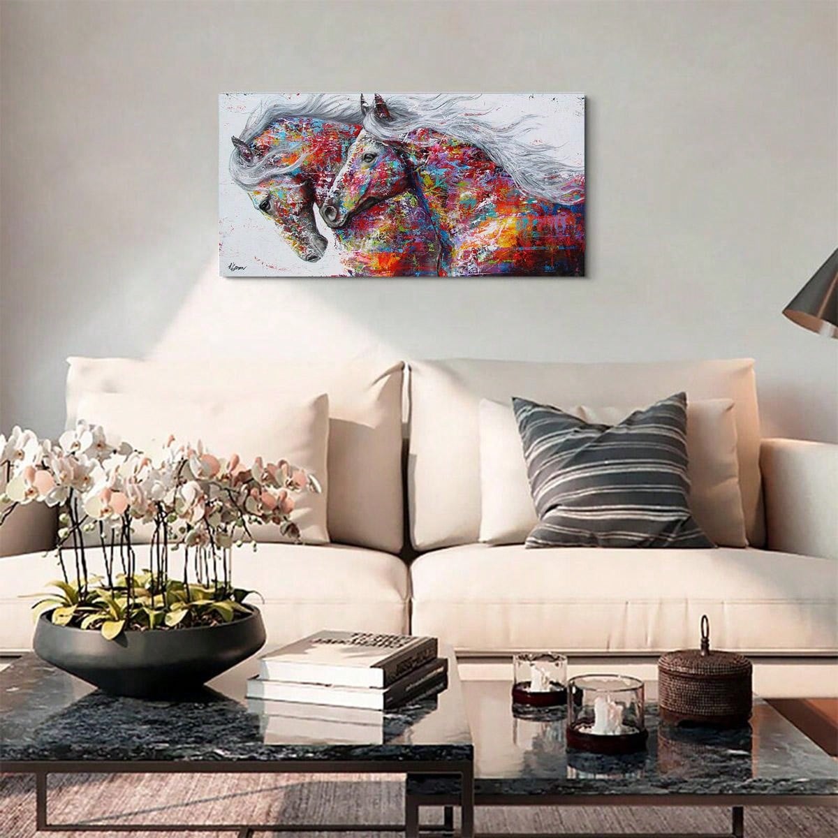Animal Art,Vivid Colors Two Running Horses Photos Oil Painting On ...