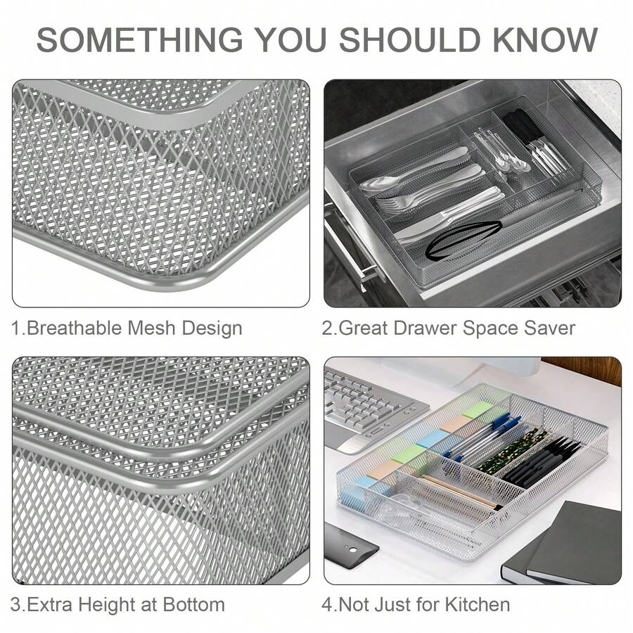 Kitchen Drawer Organizer, Mesh Silverware Organizer, 5 Compartments ...