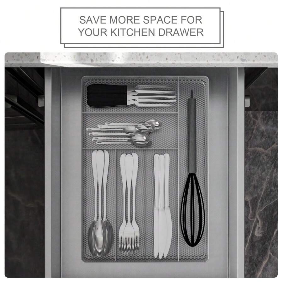Kitchen Drawer Organizer, Mesh Silverware Organizer, 5 Compartments ...