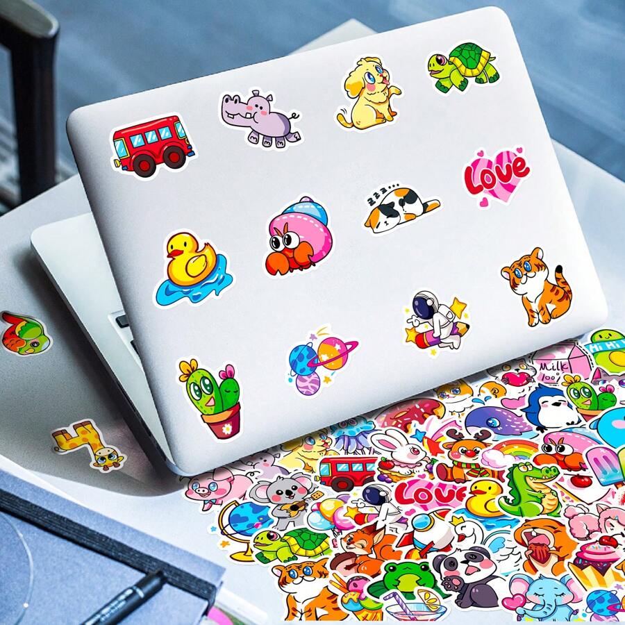100pcs Cute Animal Stickers, Vinyl Waterproof Aesthetic Stickers For ...