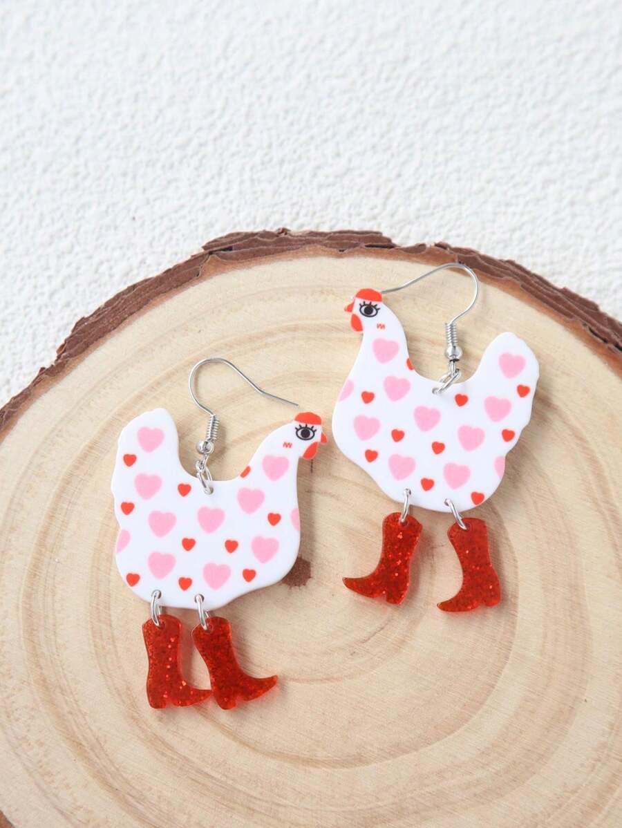 1pair Acrylic Funny Chicken Dangle Earrings For Valentine's Day, Lovely ...