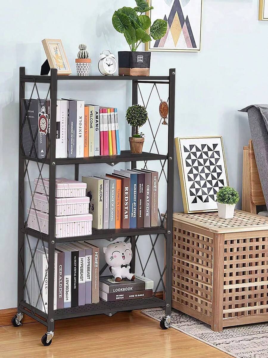 4-Tier Foldable Storage Shelving Unit, Heavy Duty Metal Shelf, Kitchen ...