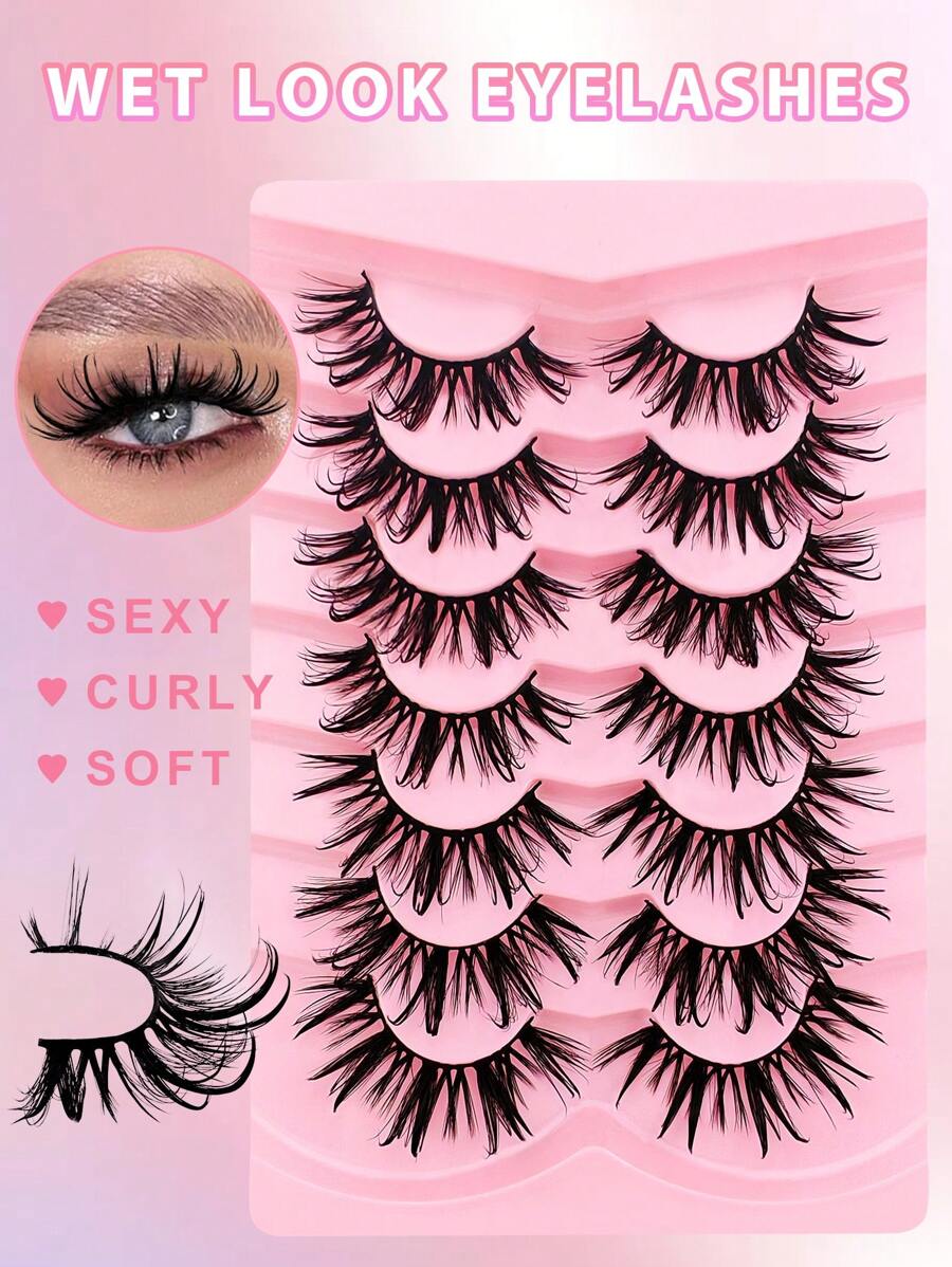 7 Pairs Full False Lashes 20mm Wet Look Manga Lashes D Curl Cosplay ...