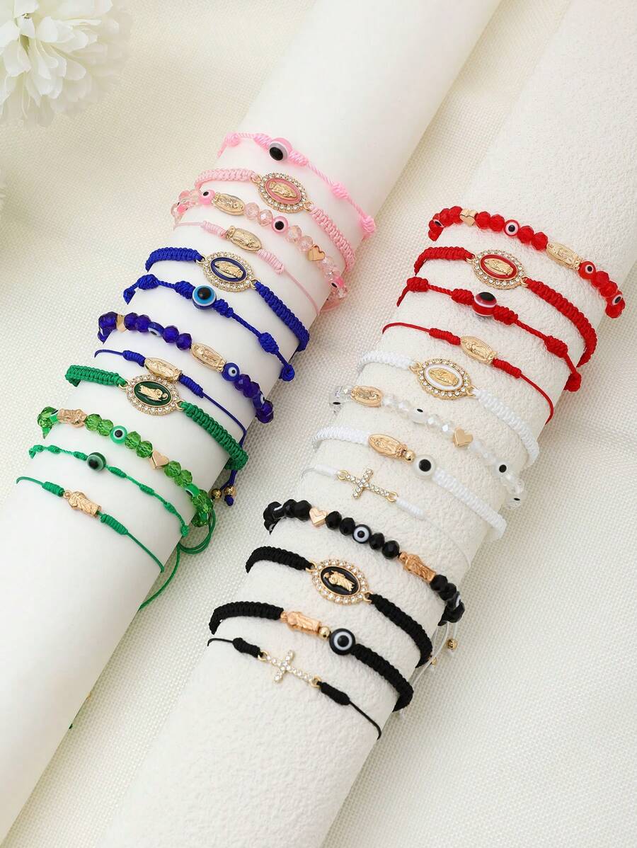 24Pcs/Set Matching Couple Bracelet Red Braided Pink String Evil Eye ...