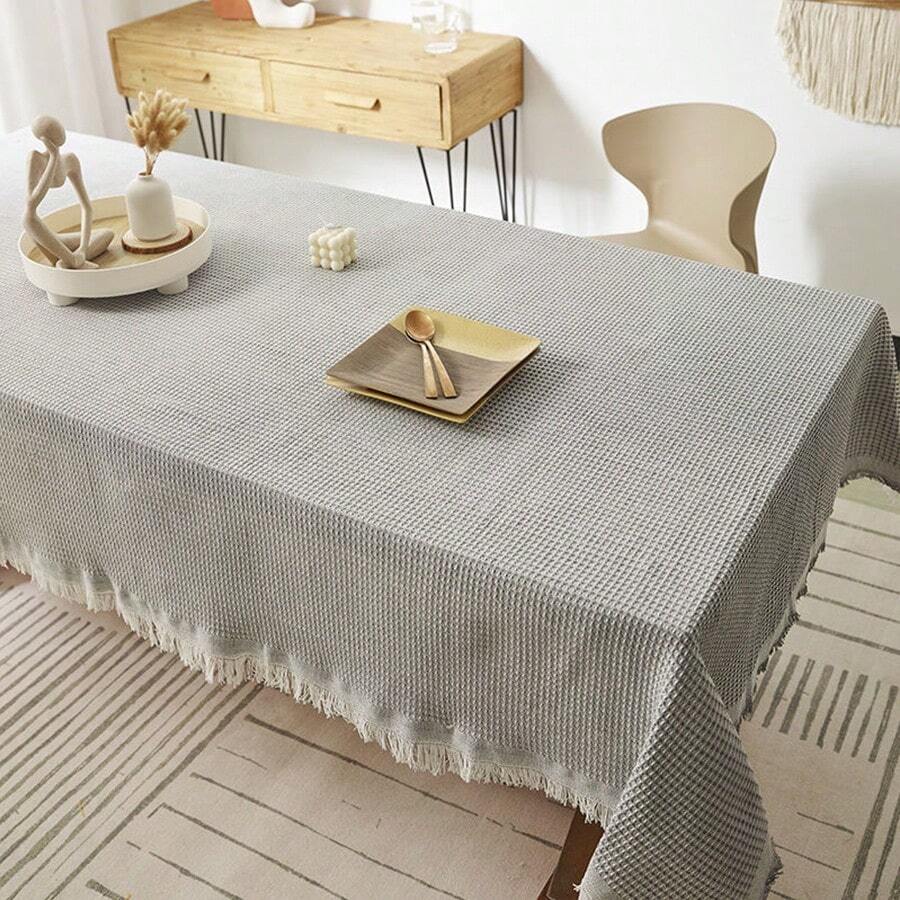 1pc 59 X 35 Inch Waffle Fringe Tablecloth And 1pc 55 X 70 Inch Solid ...