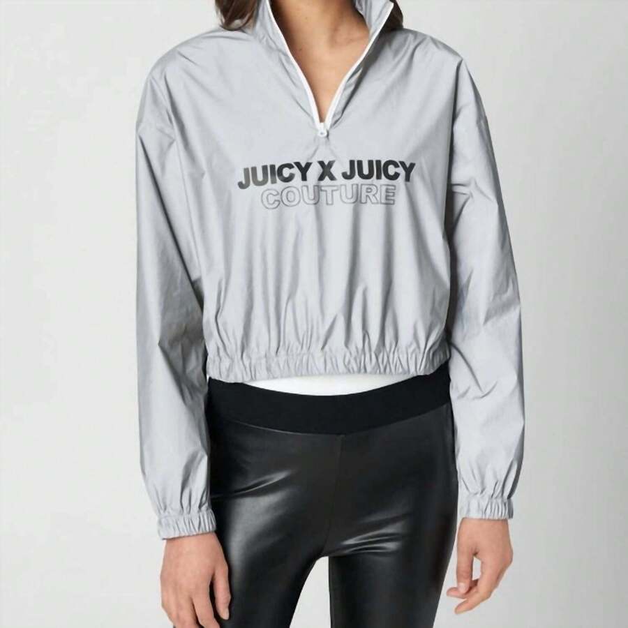 JUICY COUTURE Women's Reflective Half Zip Up Jacket In Silver | SHEIN USA