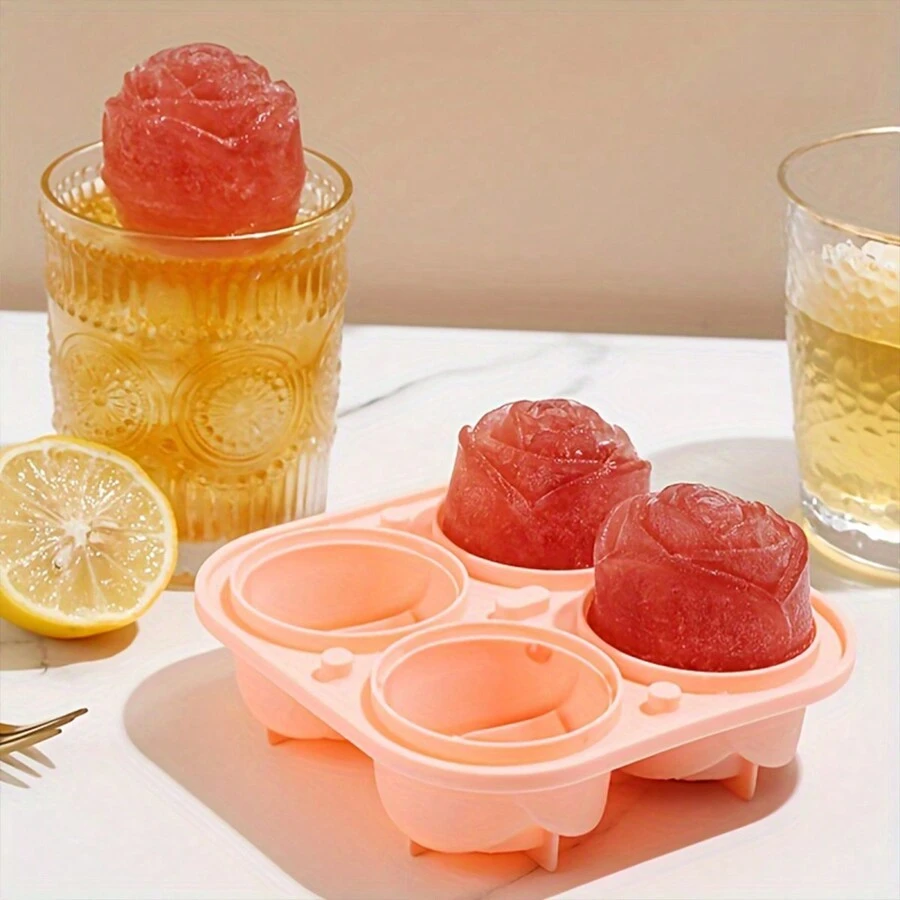 1pc Four-Compartment Creative Rose Ice Tray Mold Household Silicone ...