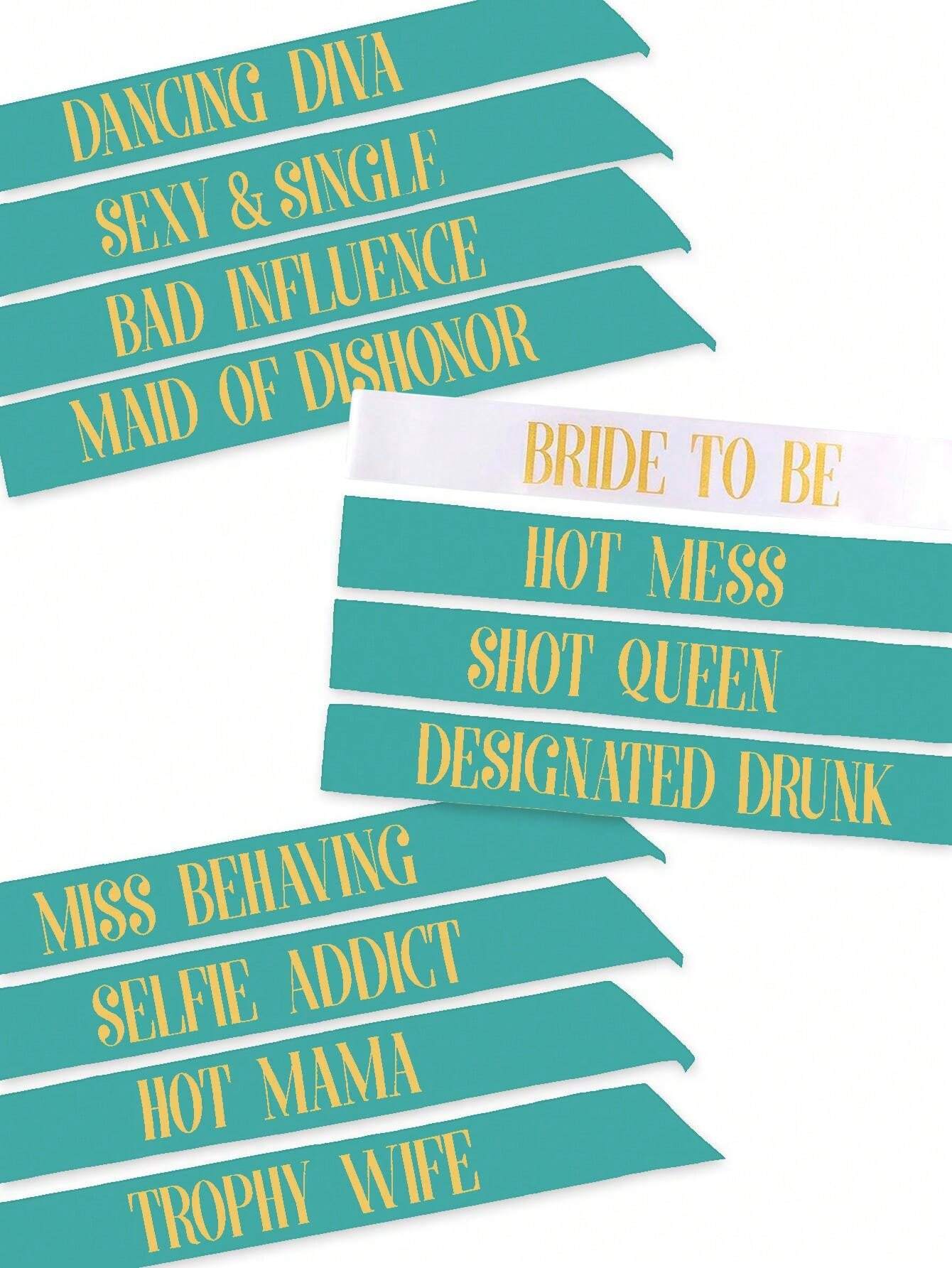 Hen Party Bachelore Sash Set (12 Pcs) 1 White Bride To Be Sash ...