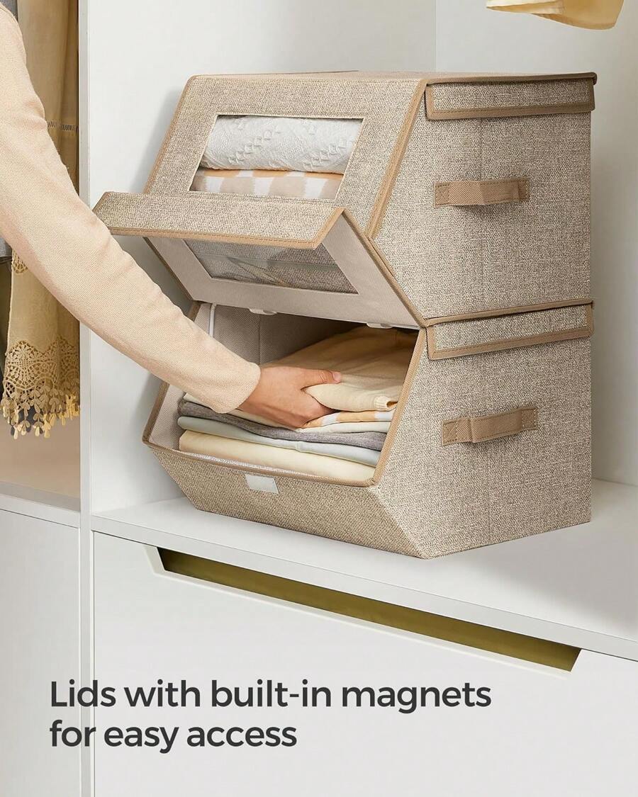 Stackable Storage Bins Set Of 2, Storage Boxes With Lids And Front ...