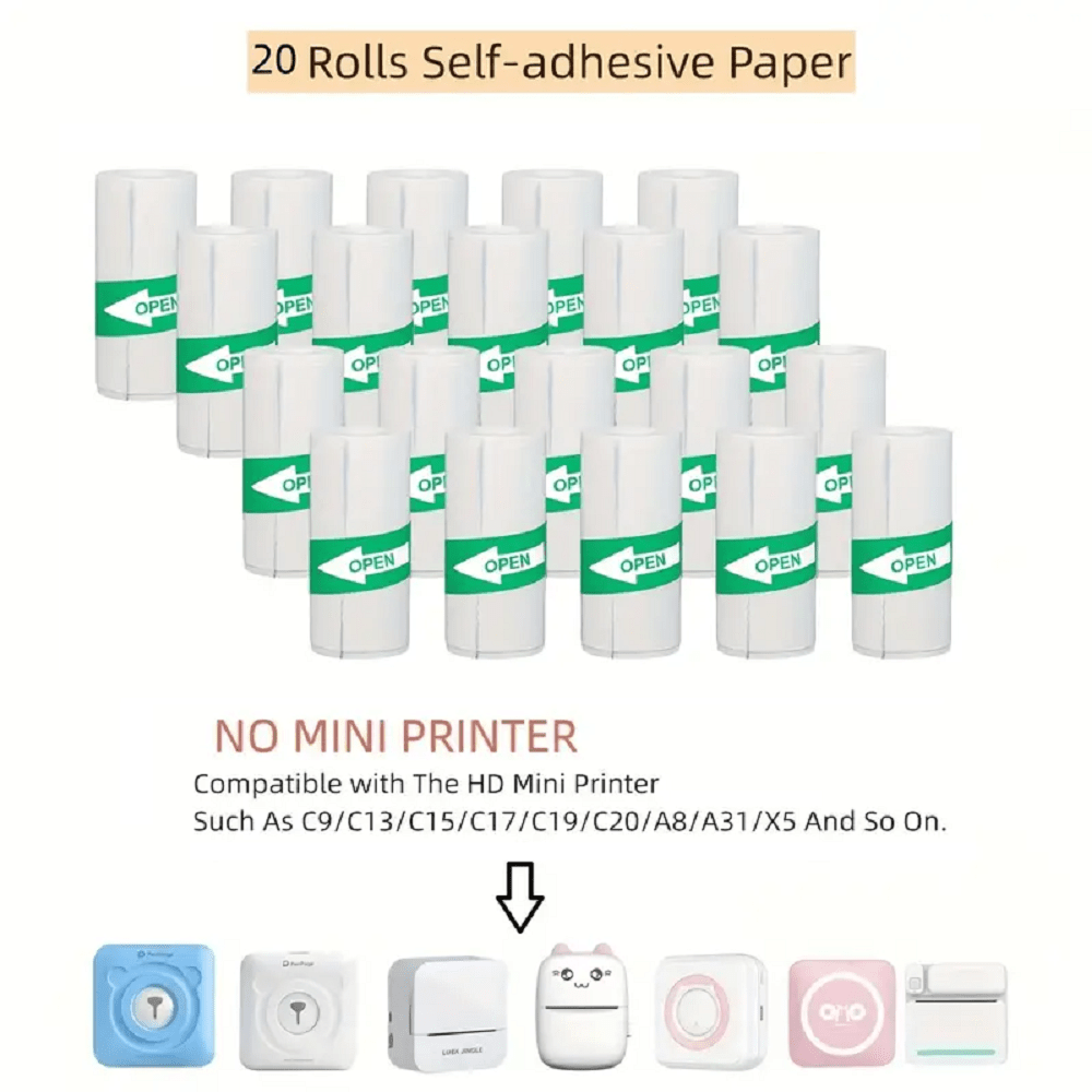 20 Pcs Self Adhesive Thermal Paper , Mini Printer Paper, Printable ...