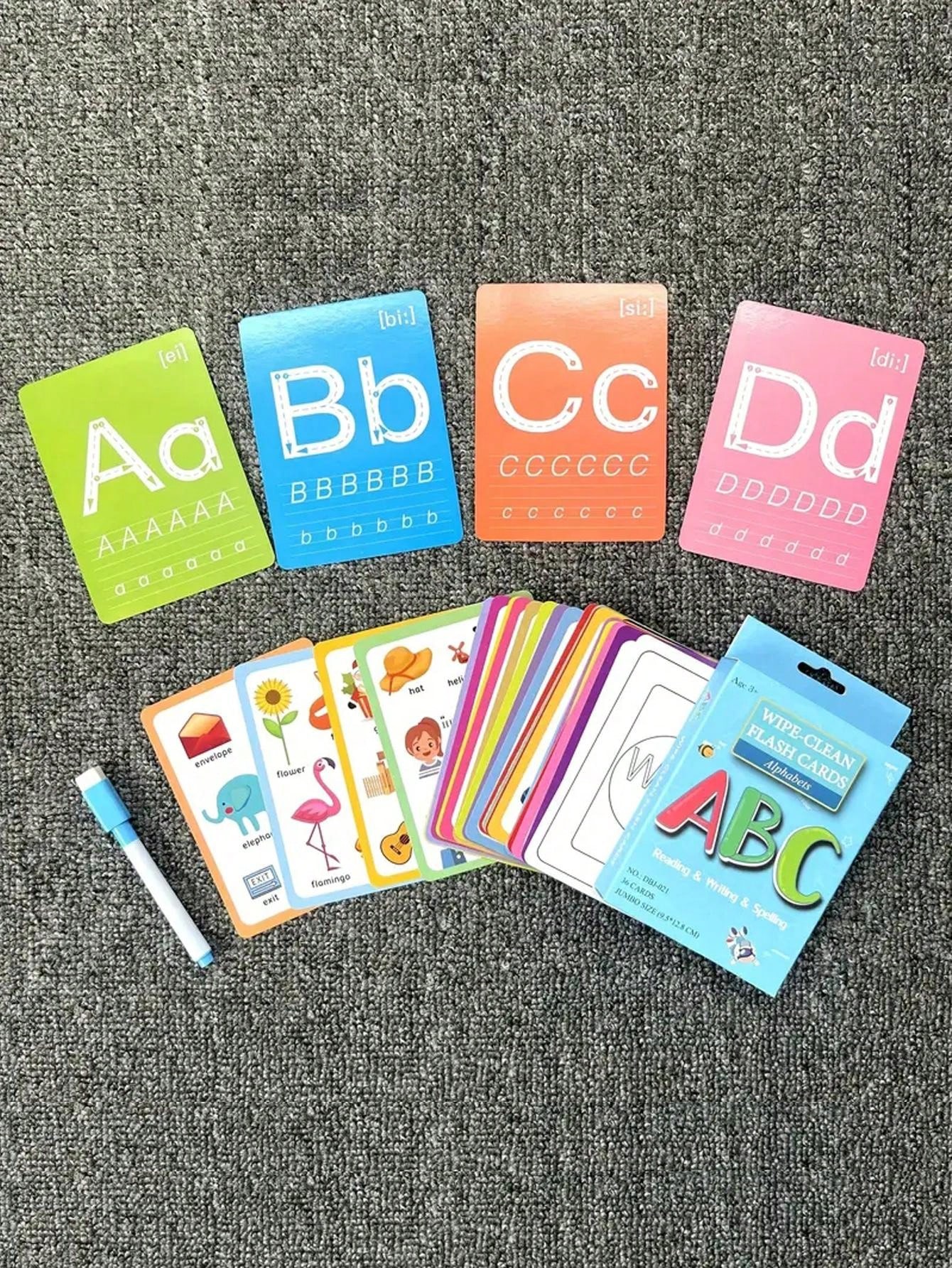 36pcs Alphabet Cards For Children, Educational Math Cards With Erasable ...