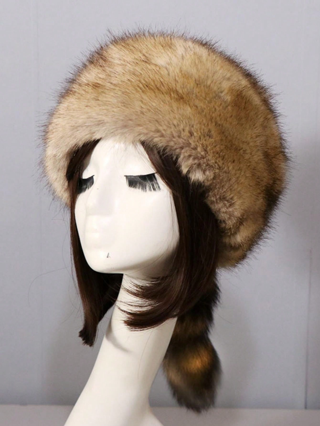 Raccoon Tail Plush Hat For Women Classic Winter Warm Beanies Coldproof ...