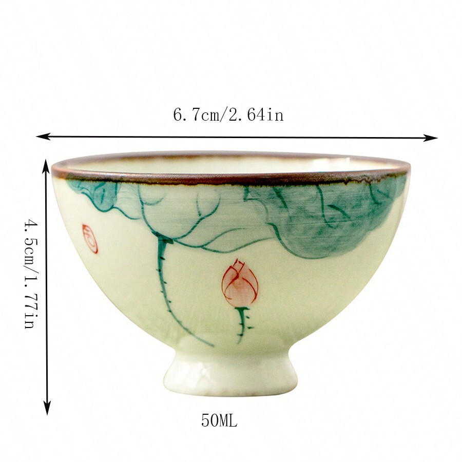 1pc Hand-Painted Lotus Flower Ceramic Tea Cup With Saucer, Kung Fu ...