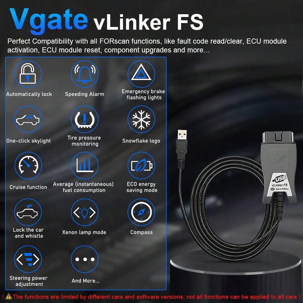 Vgate VLinker FS OBD2 J2534 USB Adapter For FORScan HS/MS-CAN For Auto ...