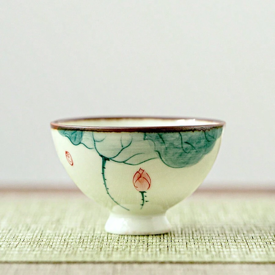 1pc Hand-Painted Lotus Flower Ceramic Tea Cup With Saucer, Kung Fu ...