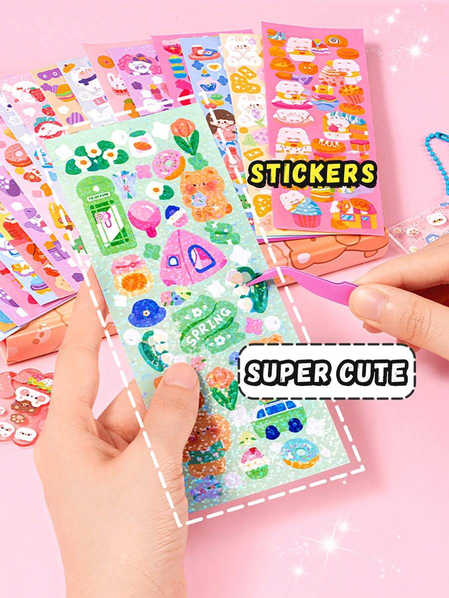 100 Cute Cartoon Laser Stickers (Random Sticker Patterns), GOO Card ...