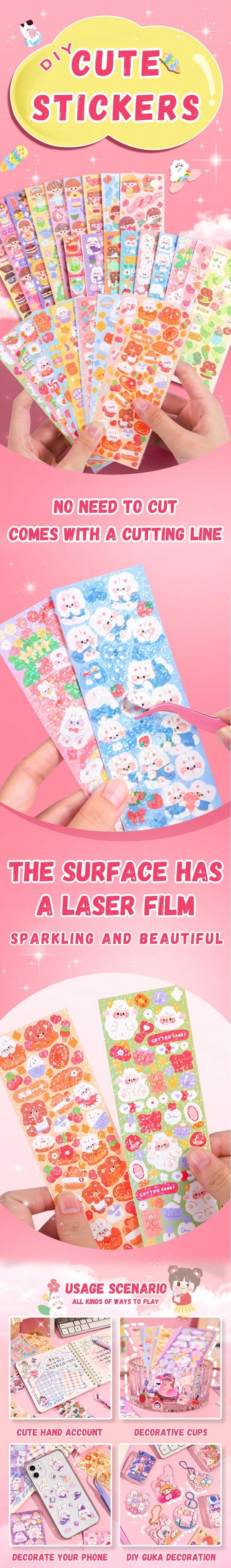 100 Cute Cartoon Laser Stickers (Random Sticker Patterns), GOO Card ...