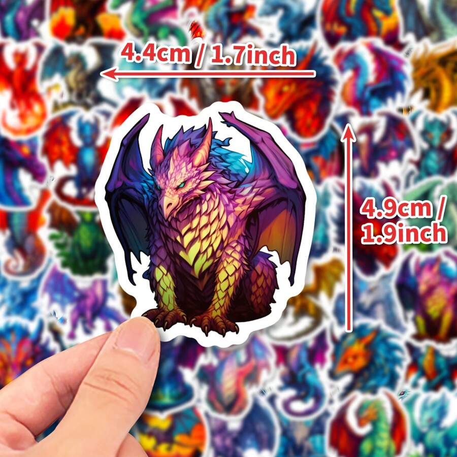 50pcs Dragon Stickers Pack, Cartoon Cool Fire Breathing Flying Dragon ...