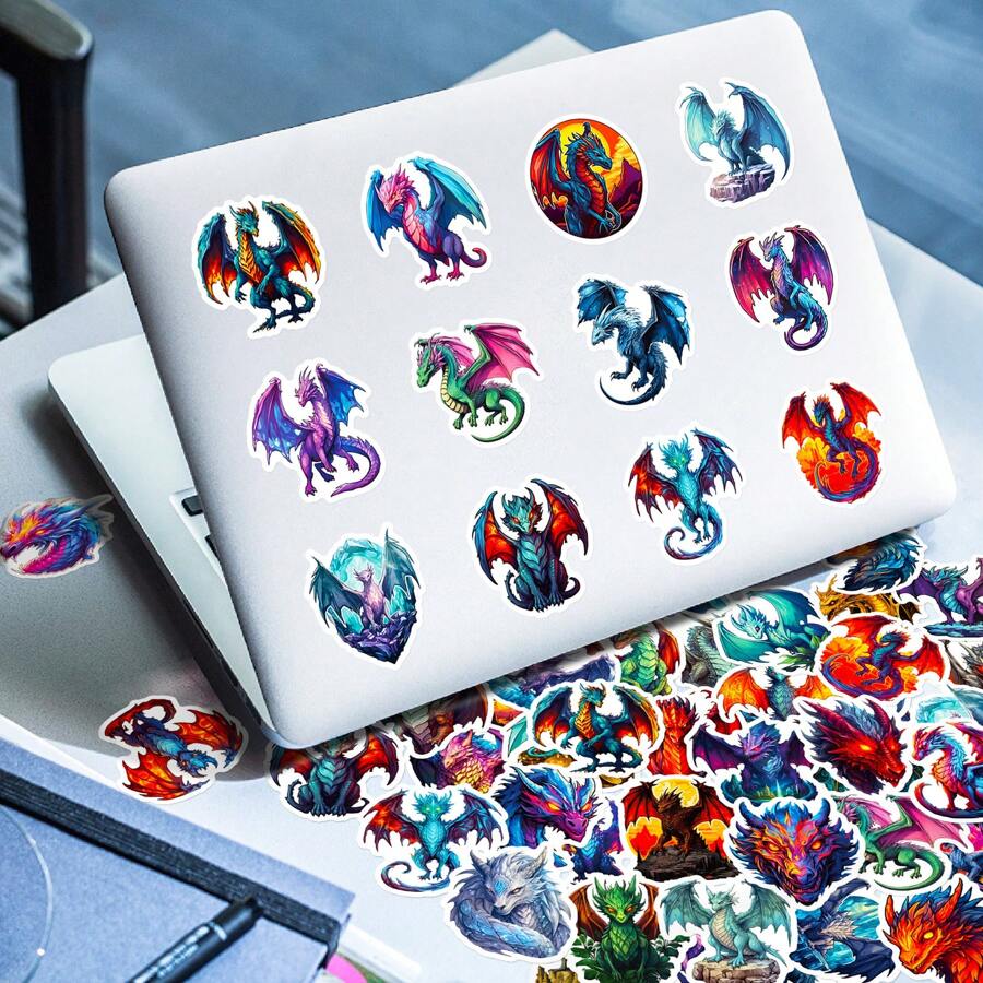 50pcs Dragon Stickers Pack, Cartoon Cool Fire Breathing Flying Dragon ...