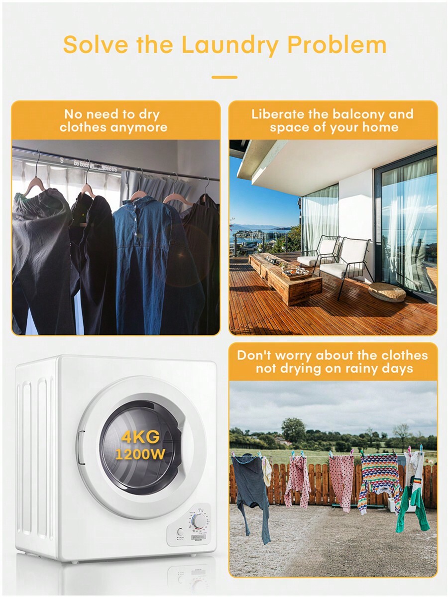 4KG Vented Tumble Dryer With 5 Drying Options, FOHERE 1200W Compact ...