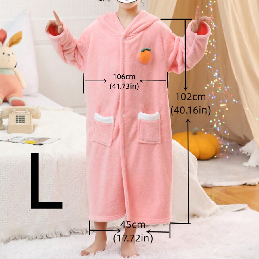 1pc Cartoon Rabbit Ears Hooded Bathrobe, Coral Fleece Embroidery Cute ...